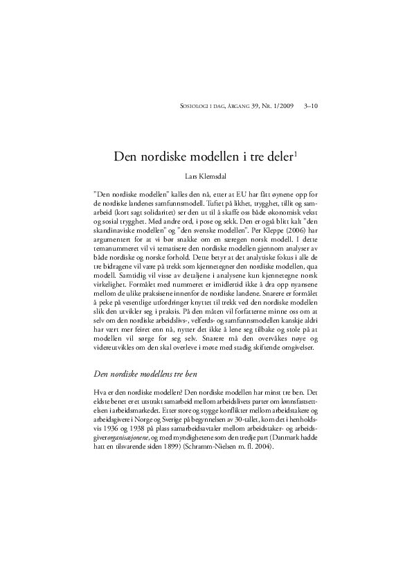(PDF) Den nordiske modellen i tre deler 1 | Lars Klemsdal - Academia.edu