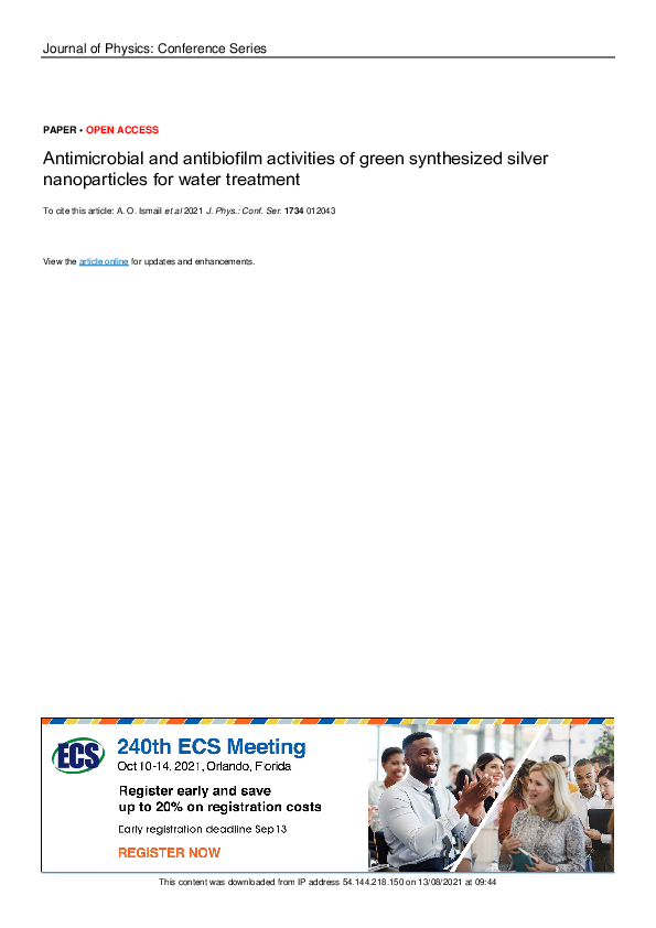 (PDF) Antimicrobial and antibiofilm activities of green synthesized silver nanoparticles for ...