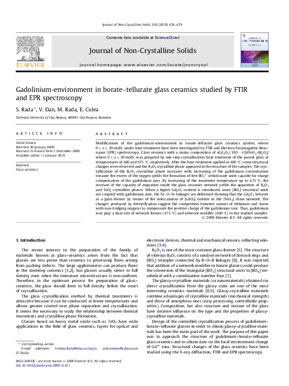 (PDF) Gadolinium-environment in borate–tellurate glass ceramics studied ...