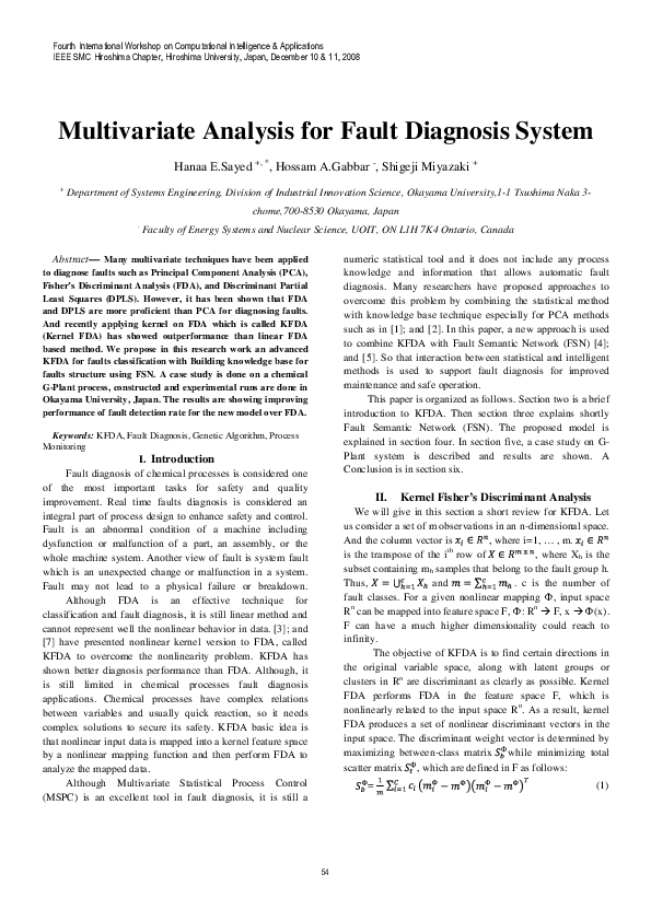 (PDF) Multivariate Analysis for Fault Diagnosis System