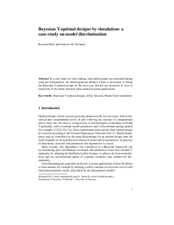 (PDF) Bayesian T-optimal designs by simulation: a case-study on model discrimination