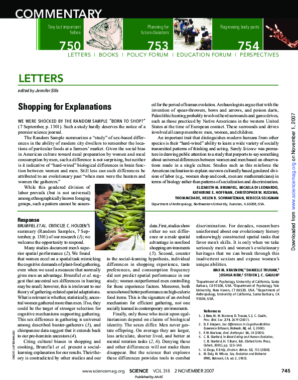 (PDF) LETTERS edited by Jennifer Sills Shopping for Explanations WE ...