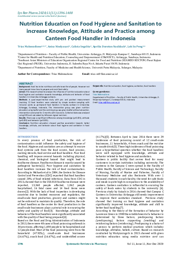 (PDF) Nutrition Education on Food Hygiene and Sanitation to Increase Knowledge Attitude and ...