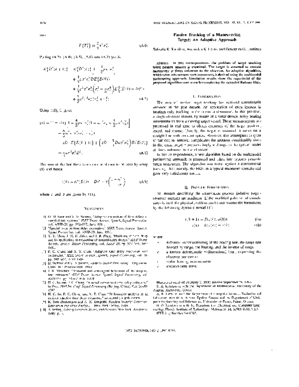 Pdf Passive Tracking Of A Maneuvering Target An Adaptive Approach Asimakis Leros