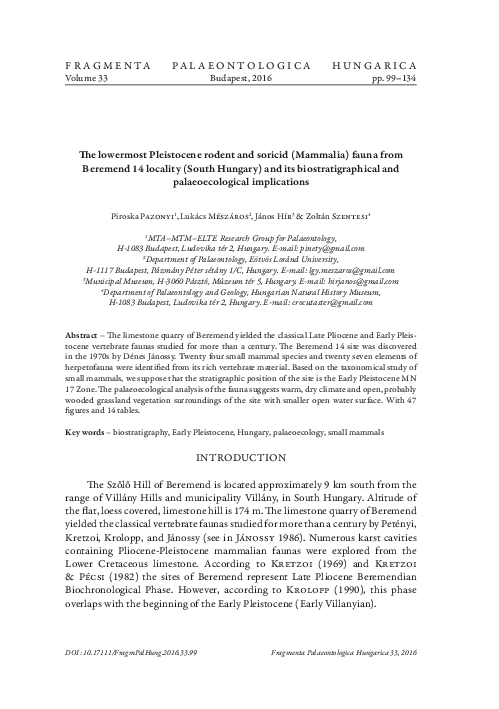 (PDF) The lowermost Pleistocene rodent and soricid (Mammalia) fauna ...