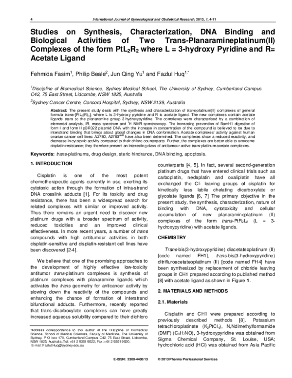 (PDF) Studies on Synthesis, Characterization, DNA Binding and Biological Activities of Two Trans ...