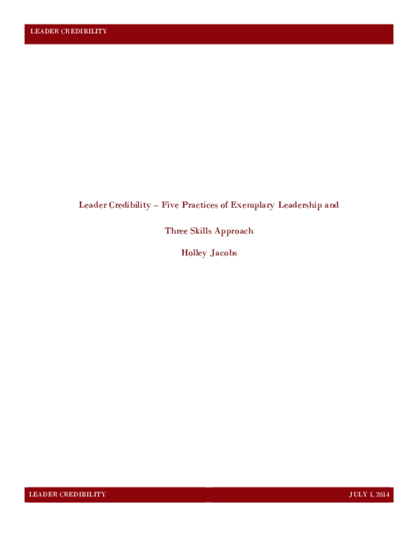 (PDF) Leader Credibility - Five Practices of Exemplary Leadership and ...