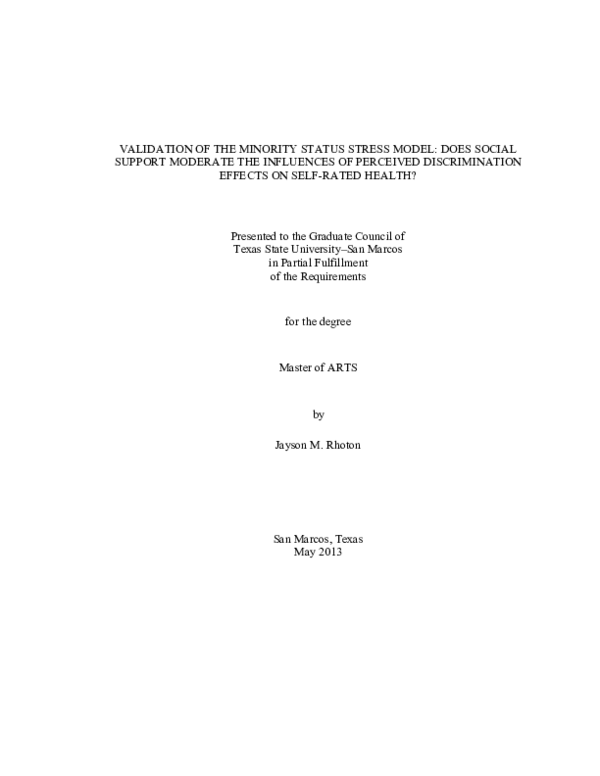(PDF) Validation of the Minority Status Stress Model: Does ...