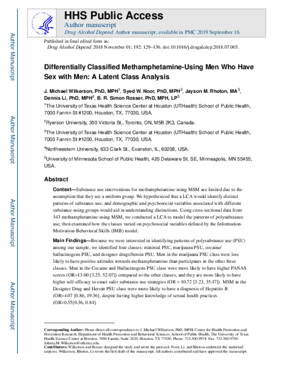 (PDF) Differentially classified methamphetamine-using men who have sex ...