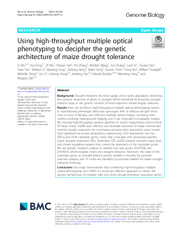 (PDF) Using high-throughput multiple optical phenotyping to decipher the genetic architecture of ...