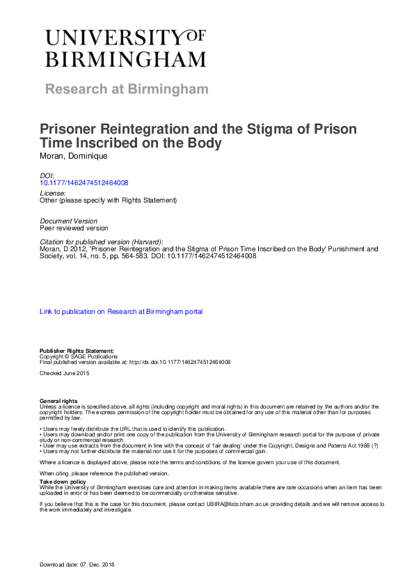 (PDF) Prisoner reintegration and the stigma of prison time inscribed on ...