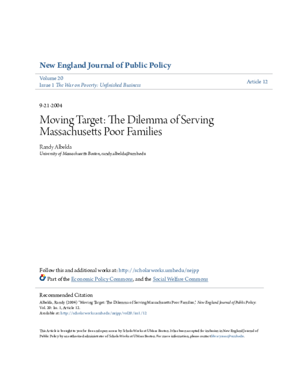 (PDF) Moving Target: The Dilemma of Serving Massachusetts Poor Families ...