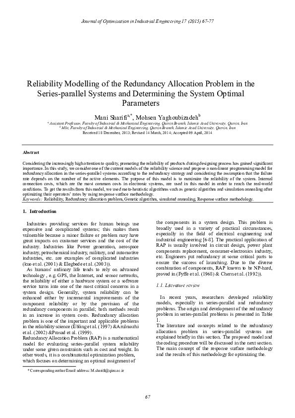 (PDF) Optimizing Redundancy in Series-Parallel Systems