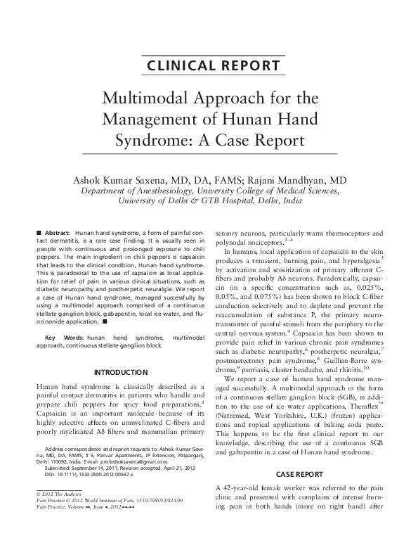 (PDF) Multimodal Approach for the Management of Hunan Hand Syndrome: A ...