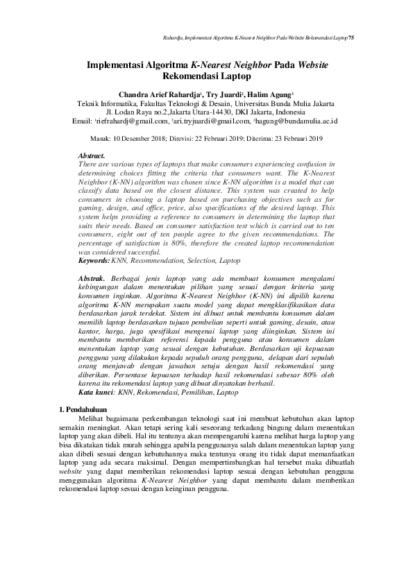 (PDF) Implementasi Algoritma K-Nearest Neighbor pada Perangkat Lunak ...