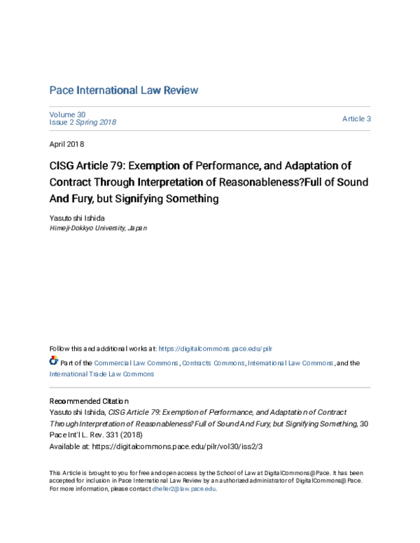 (PDF) CISG Article 79: Exemption of Performance, and Adaptation of ...