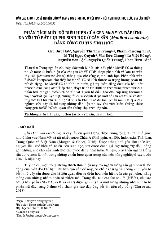 (PDF) PHÂN TÍCH MỨC ĐỘ BIỂU HIỆN CỦA GEN MeNF-YC ĐÁP ỨNG ĐA YẾU TỐ BẤT LỢI PHI SINH HỌC Ở CÂY ...