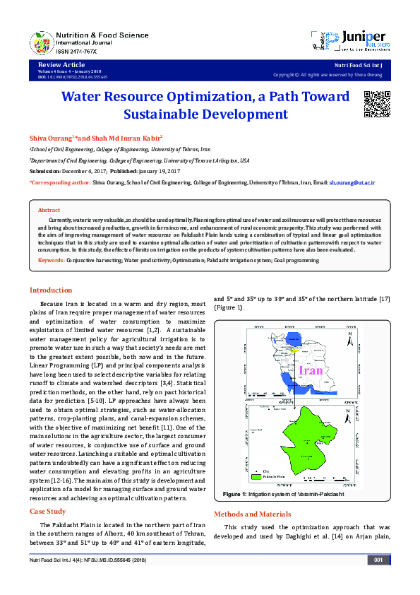 (PDF) Water Resource Optimization, a Path Toward Sustainable Development