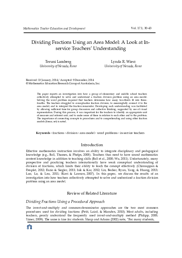 (PDF) Dividing Fractions Using an Area Model: A look at In-service ...