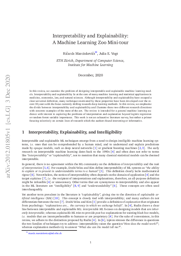(PDF) Interpretability and Explainability: A Machine Learning Zoo Mini-tour