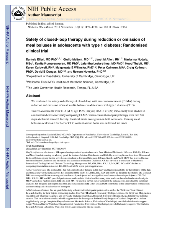 (PDF) Safety of closed-loop therapy during reduction or omission of ...