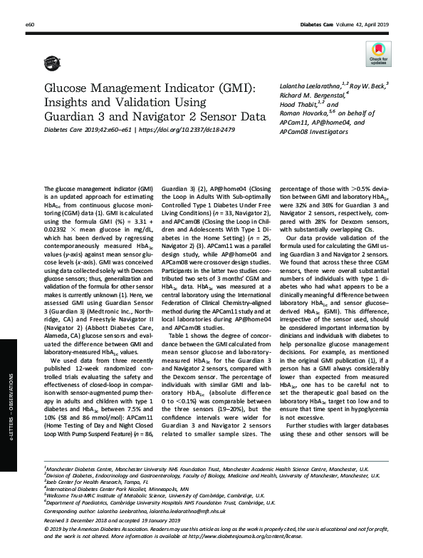 (PDF) Glucose Management Indicator (GMI): Insights and Validation Using ...