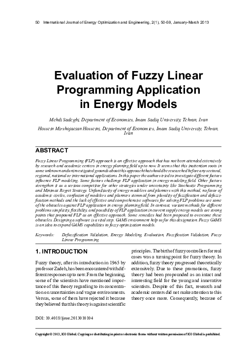 (PDF) Evaluation of Fuzzy Linear Programming Application in Energy Models