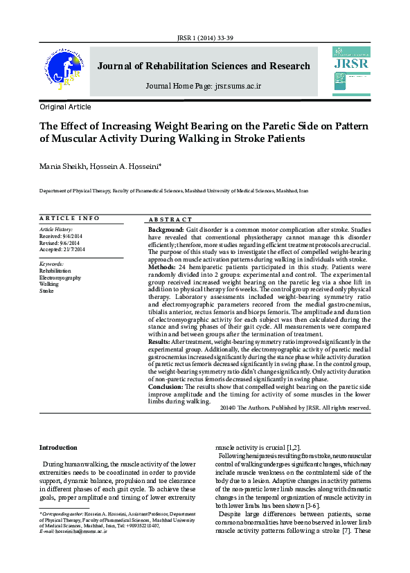 (PDF) The Effect of Increasing Weight Bearing on the Paretic Side on ...