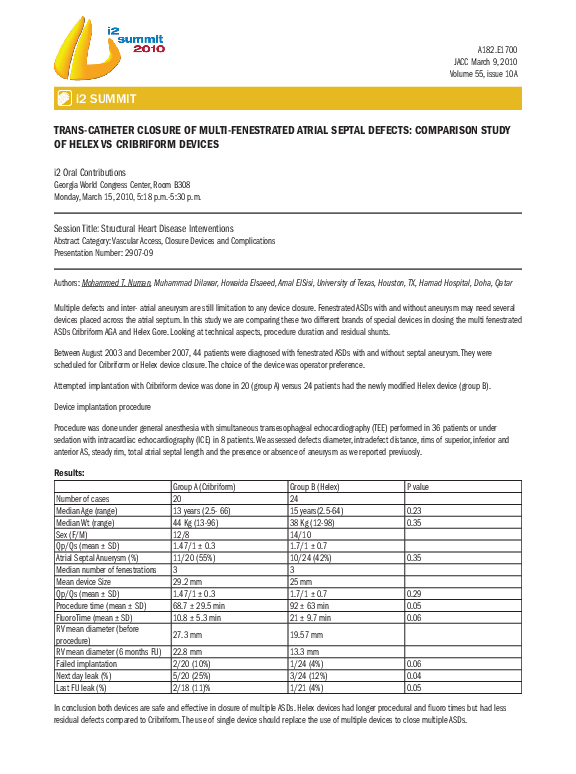(PDF) Trans-Catheter Closure of Multi-Fenestrated Atrial Septal Defects ...