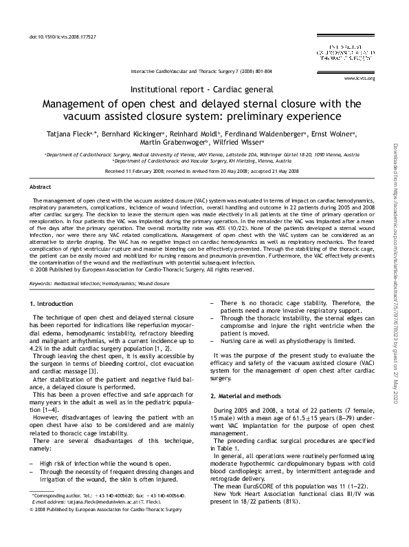 (PDF) Management of open chest and delayed sternal closure with the ...