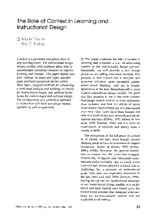 (PDF) The role of context in learning and instructional design