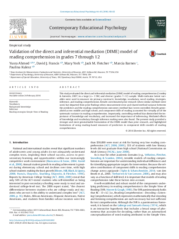 (PDF) Validation of the direct and inferential mediation (DIME) model ...