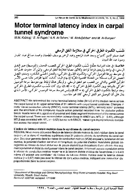 (PDF) Motor terminal latency index in carpal tunnel syndrome