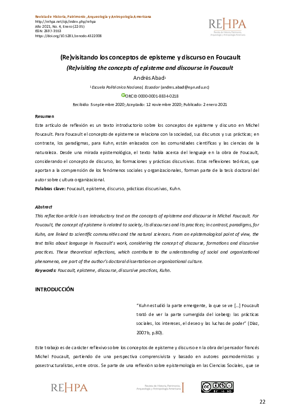 (PDF) (Re)visitando los conceptos de episteme y discurso en Foucault ...