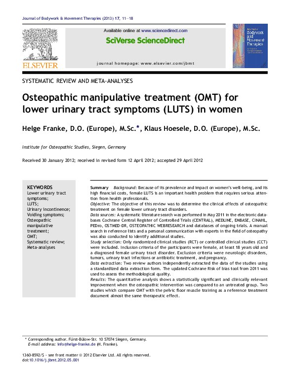 (PDF) Osteopathic manipulative treatment (OMT) for lower urinary tract ...