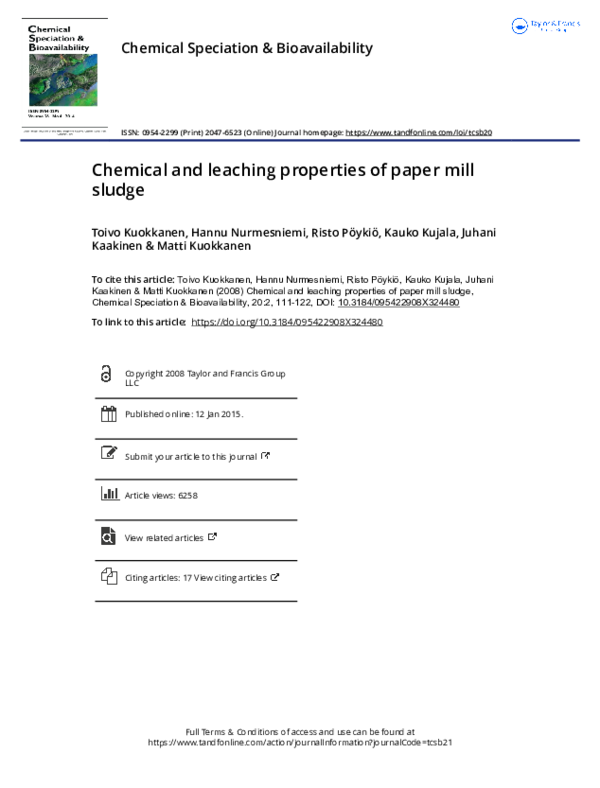 (PDF) Chemical and leaching properties of paper mill sludge