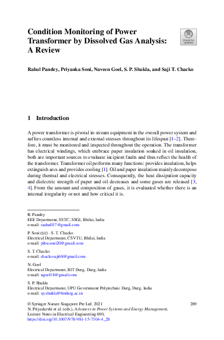 (PDF) Condition Monitoring of Power Transformer by Dissolved Gas Analysis: A Review | Saji ...