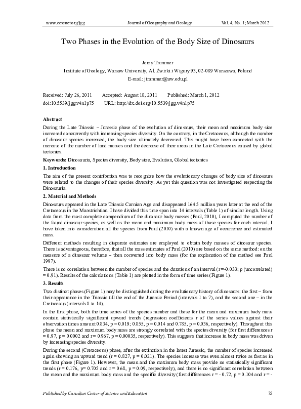 (PDF) Two Phases in the Evolution of the Body Size of Dinosaurs