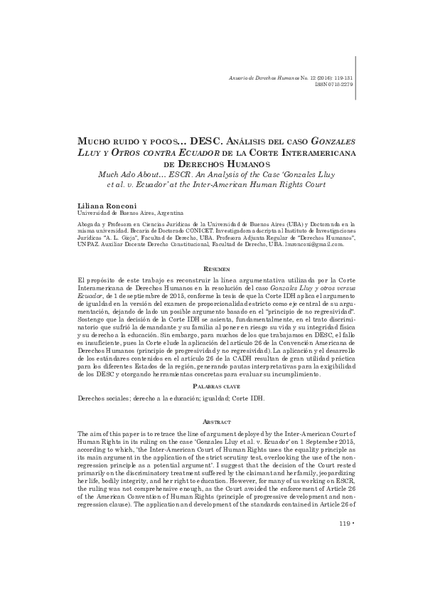 (PDF) Mucho ruido y pocos… DESC. Análisis del caso Gonzales Lluy y Otros contra Ecuador de la ...