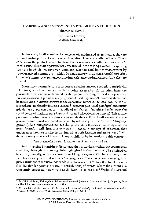 (PDF) Learning and Assessment in Postmodern Education