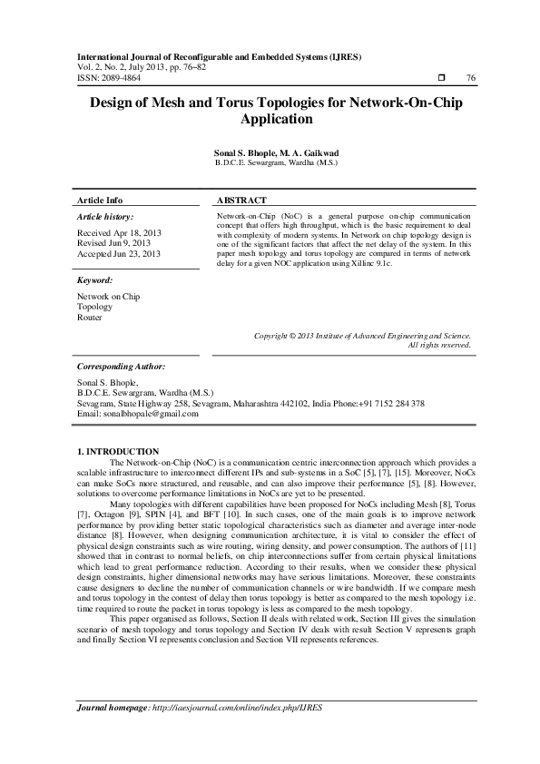 (PDF) Design of Mesh and Torus Topologies for Network-On-Chip Application