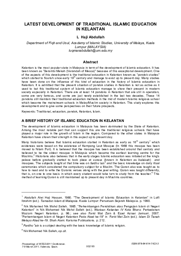 (PDF) Latest Development of Traditional Islamic Education in Kelantan
