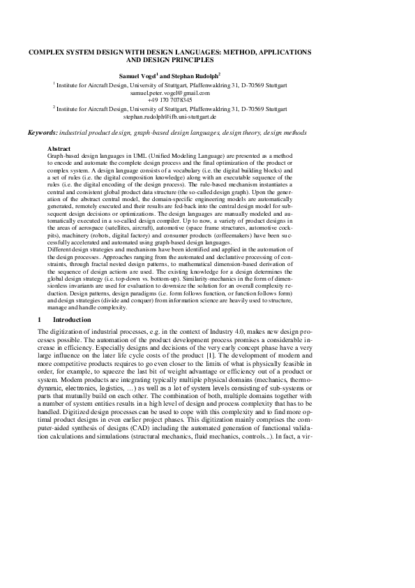 Pdf Complex System Design With Design Languages Method Applications And Design Principle