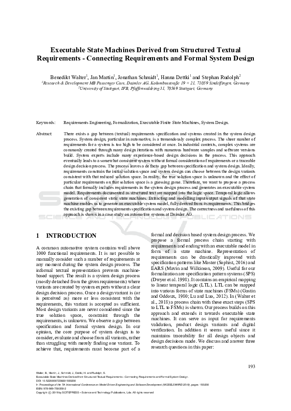 (PDF) Executable State Machines Derived from Structured Textual Requirements - Connecting ...