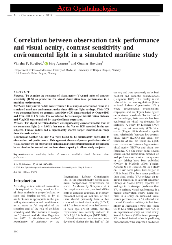 (PDF) Correlation between observation task performance and visual ...