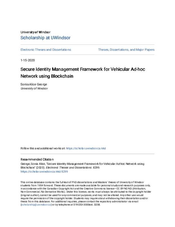 (PDF) Secure Identity Management Framework for Vehicular Ad-hoc Network using Blockchain