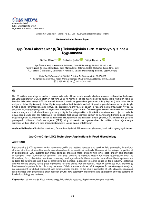 (PDF) Çip-Üstü-Laboratuvar (ÇÜL) Teknolojisinin Gıda ...
