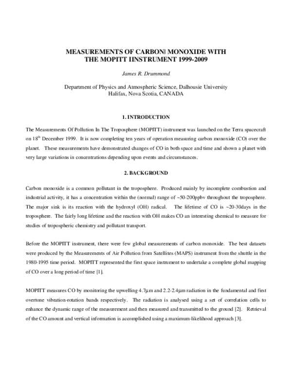 (PDF) Measurements of Carbon Monoxide with the Mopitt Instrument 1999 2009
