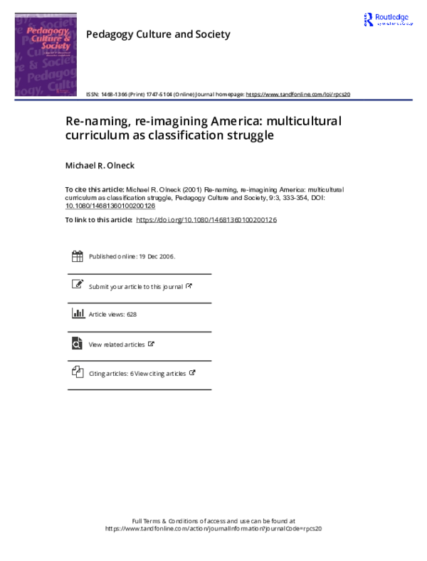 (PDF) Re-naming, re-imagining America: multicultural curriculum as ...