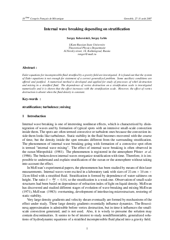 (PDF) Internal Wave Breaking Depending on Stratification
